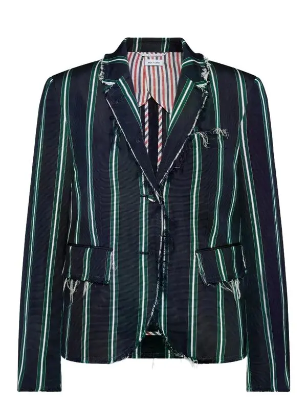 Thom Browne Striped Raw Edge Blazer - Blue