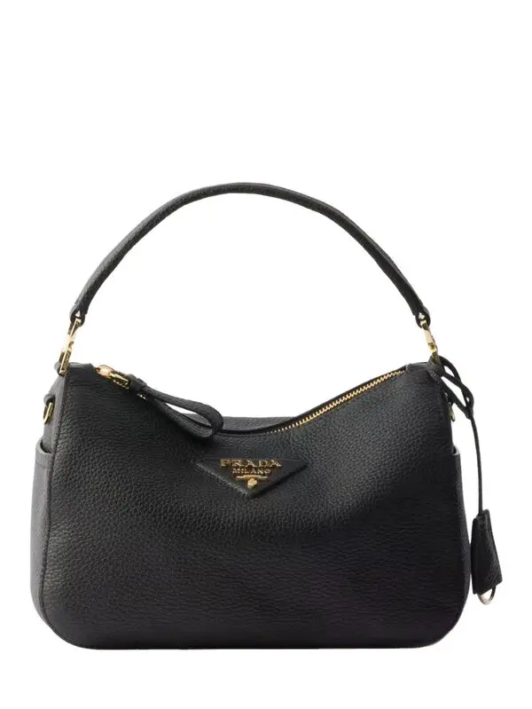 Prada Leather Shoulder Bag With Logo - Black