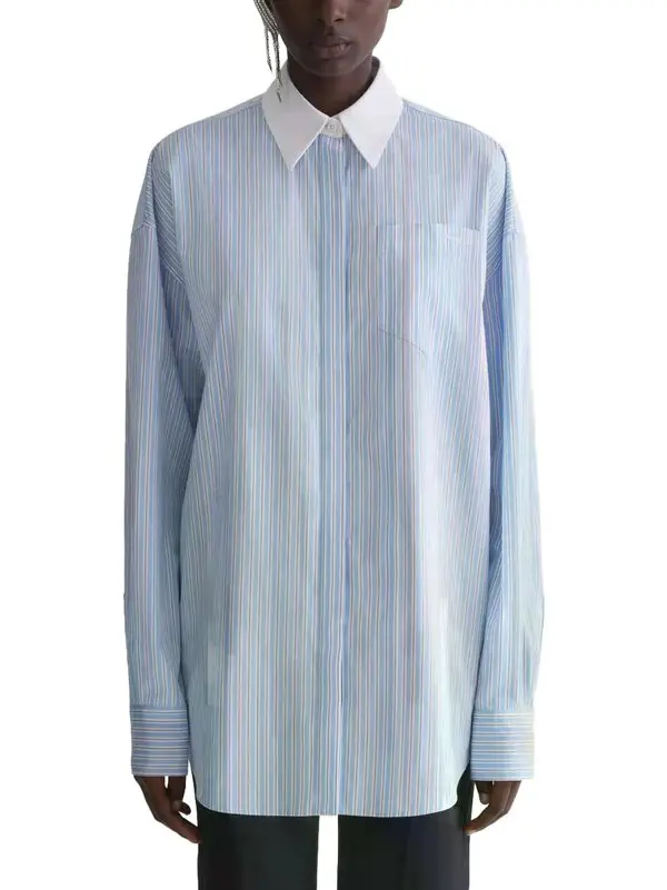 MUGLER Striped Collared Shirt - Blue