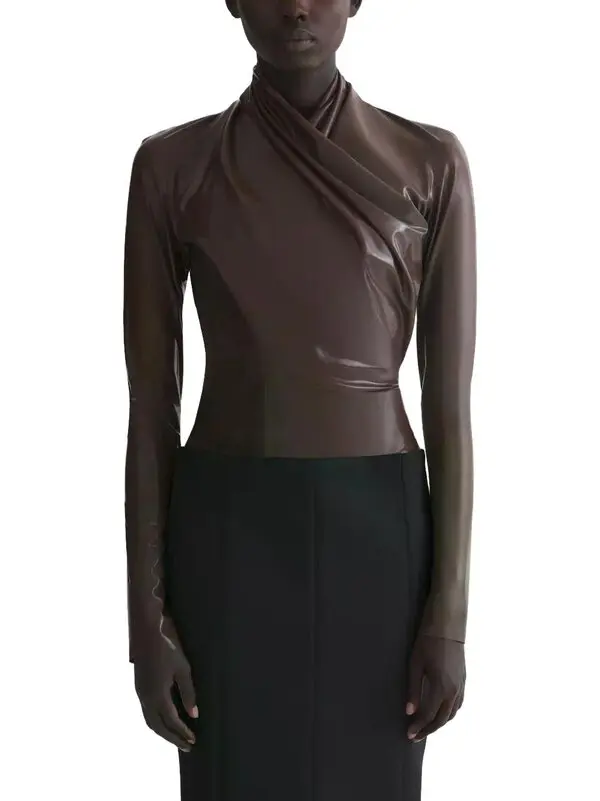 MUGLER Draped Long-sleeved Bodysuit - Brown