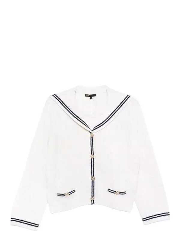 Maje Striped Trim Cable Knit Cardigan - White