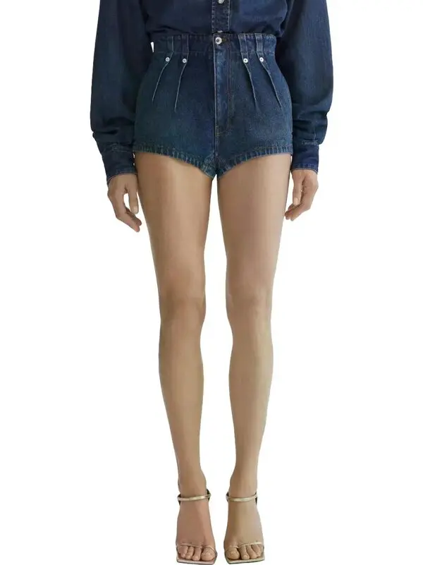 MUGLER Pleated High-waisted Denim Shorts - Blue