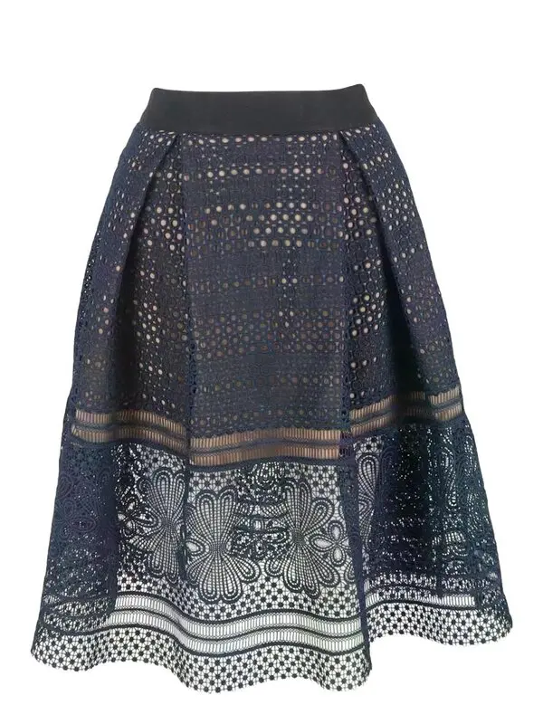 SELF-PORTRAIT Pleated Lace A-line Midi Skirt - Green