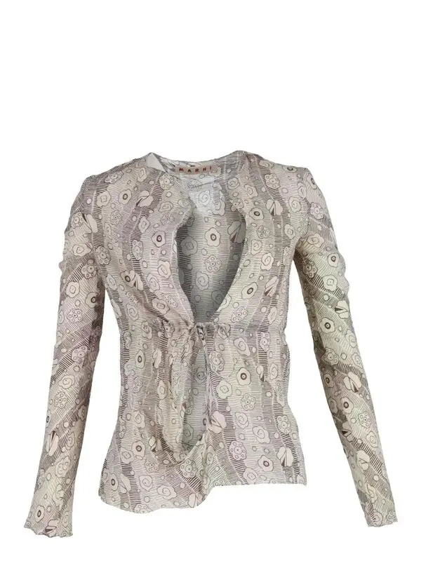 Marni Printed Self-tie Blouse - Neutrals