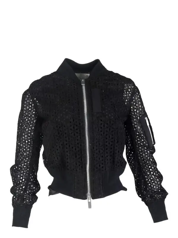 Sacai Eyelet-detail Zip-fastening Bomber Jacket - Black