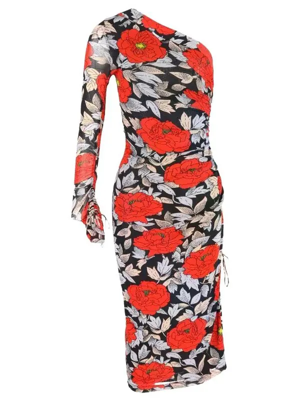 Diane Von Furstenberg Floral-print Ruched Midi Dress - Black