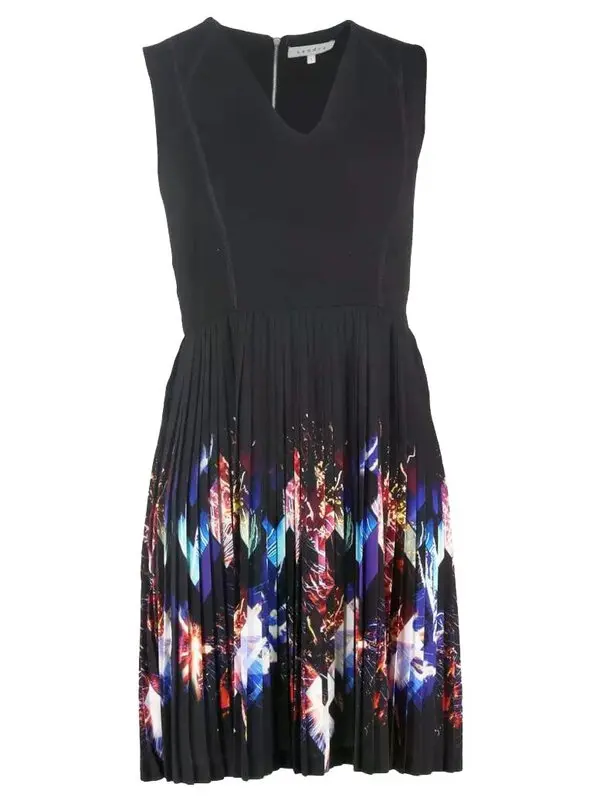 Sandro Printed Pleated Mini Dress - Black