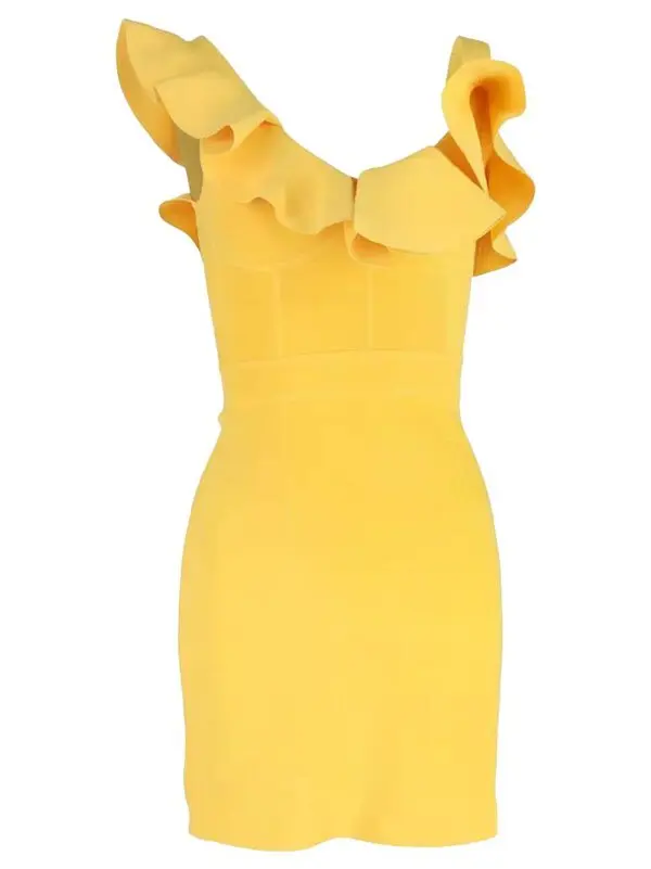 Alexander McQueen Frilled-neck Mini Dress - Yellow
