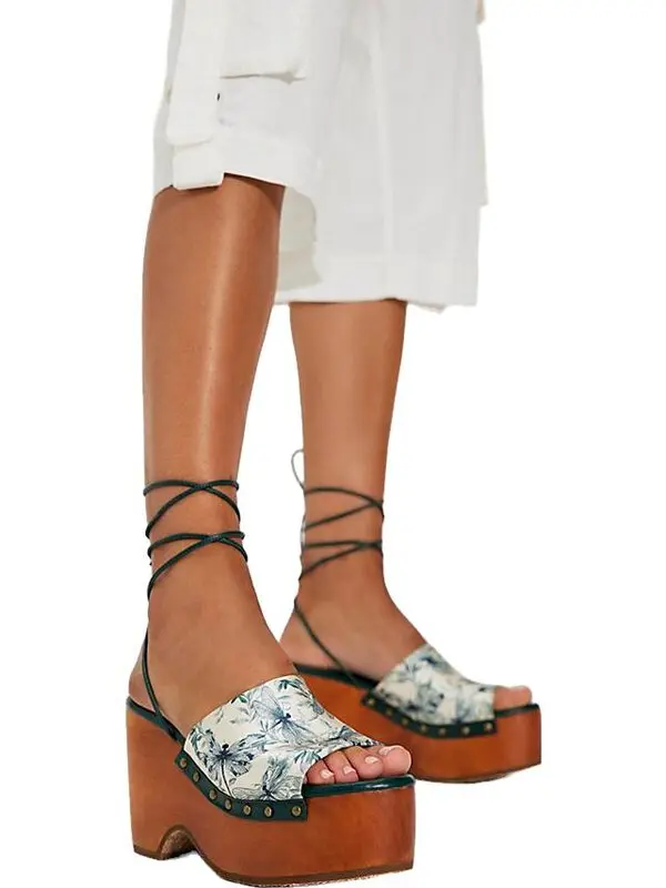 Free People Front Row Printed Wrap Clogs - Dragonfly Bandana