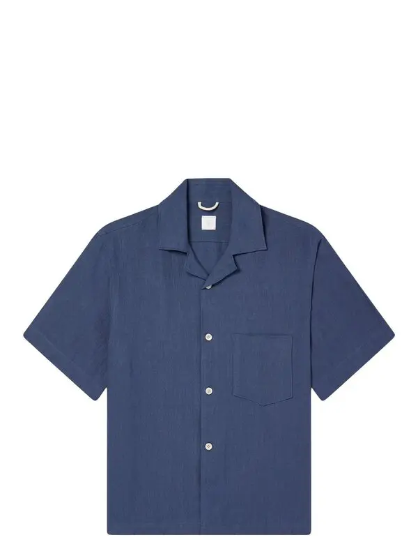 Eleventy Camp-collar Linen Shirt - Blue