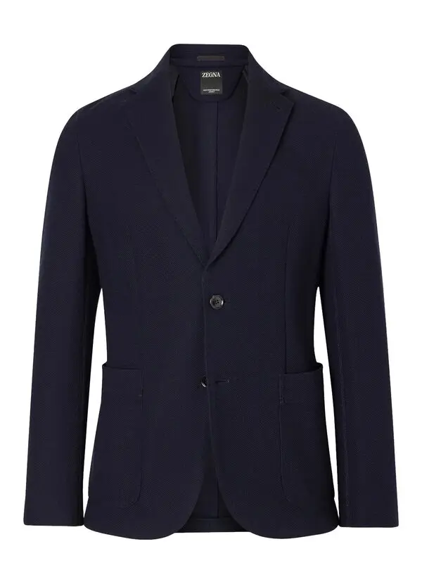 Zegna Wool And Cotton-blend Piqué Blazer - Blue