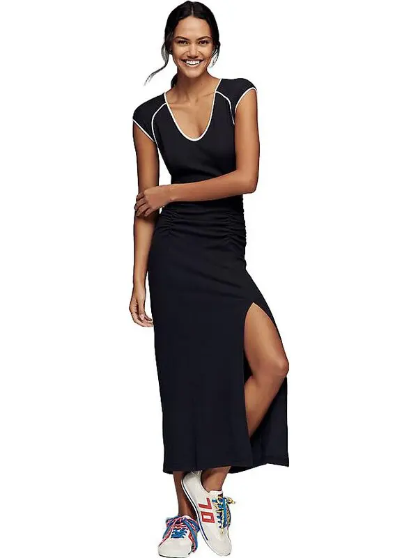 DAILY PRACTICE BY ANTHROPOLOGIE Line It Up V-neck Maxi Dress - Black Onyx / Bright White