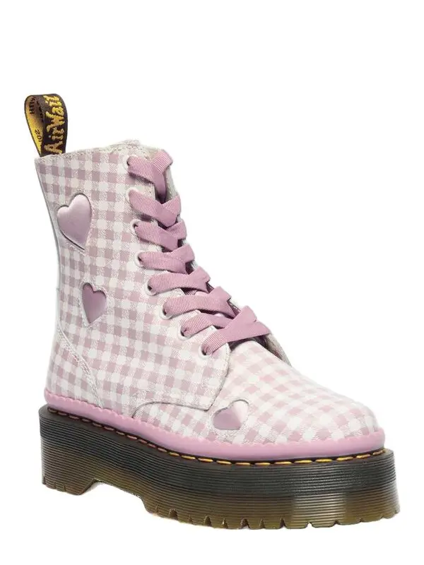 Dr. Martens Jadon Heart Gingham Platform Boots - White