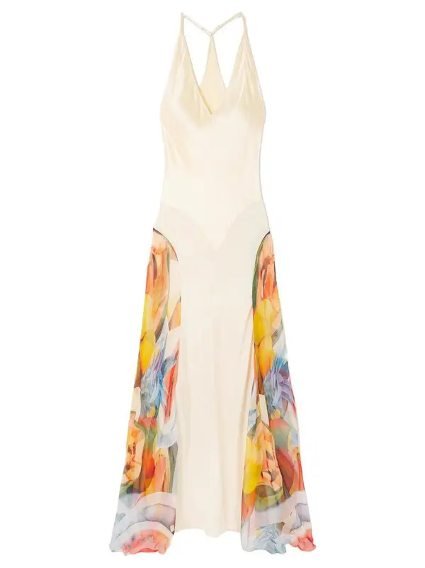 DONDE ESTEBAN Salpicón Paneled Printed Satin And Chiffon Maxi Dress - Neutrals