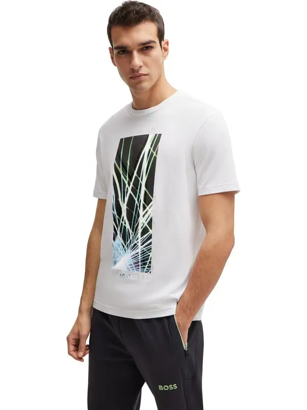 BOSS Regular-fit T-shirt In Stretch Cotton With Seasonal Artwork - White