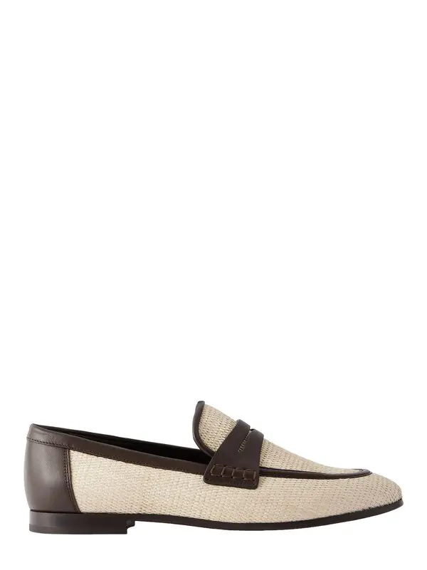 Brunello Cucinelli Leather-trimmed Raffia Penny Loafers - Neutrals