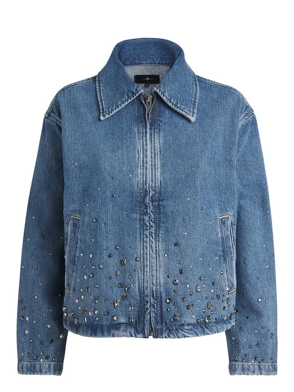7 For All Mankind Embellished Denim Jacket - Blue