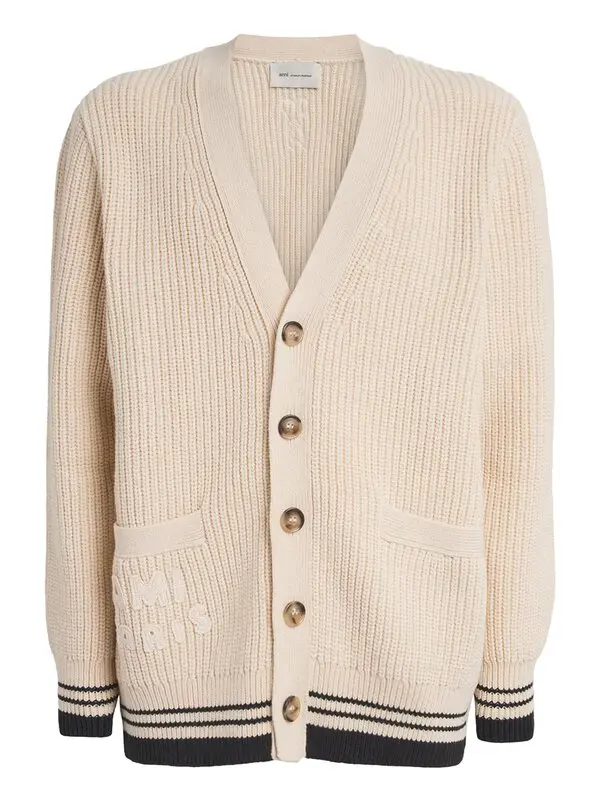 Ami Wool Ribbed Cardigan - White