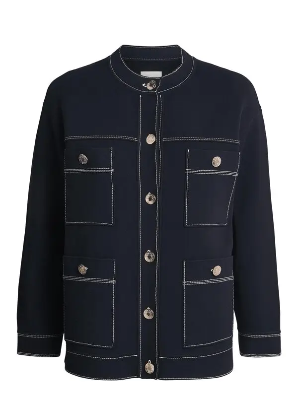 Sandro Topstitched Cardigan - Blue