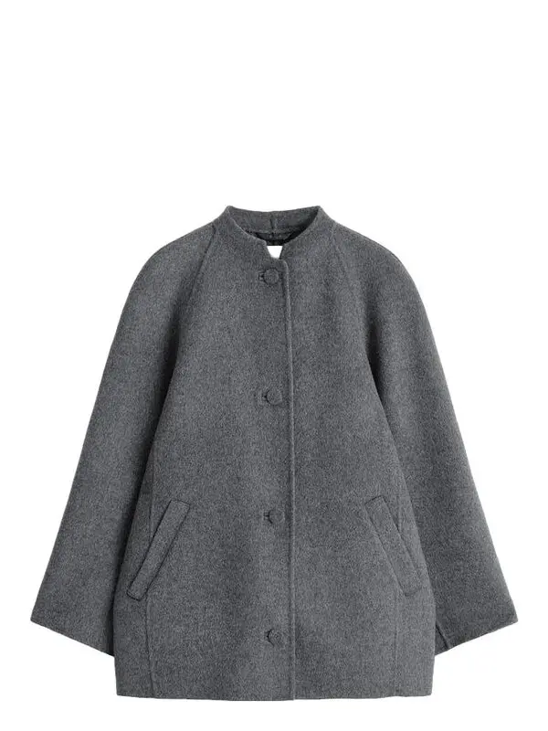 Cos Double-faced Wool Blend Jacket With Standing Collar - Gray