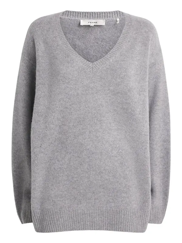 FRAME Brushed Cashmere V-neck Sweater - Grey
