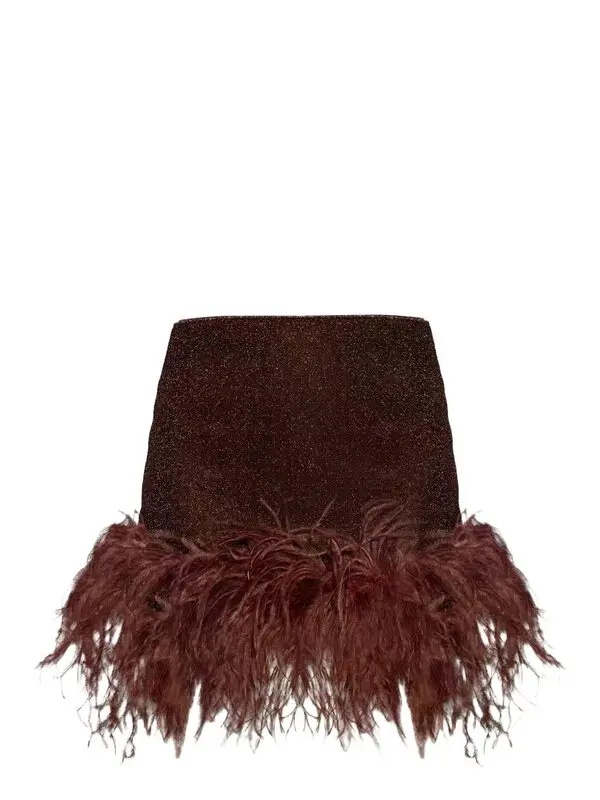Oseree Feather Trim Mini Skirt - Brown