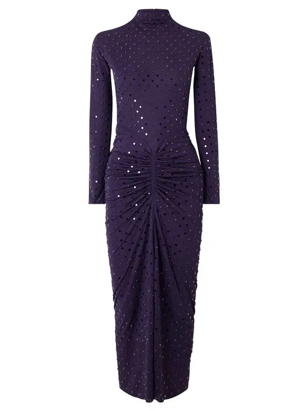 Alaïa Gathered Crystal-embellished Jersey Midi Dress - Purple