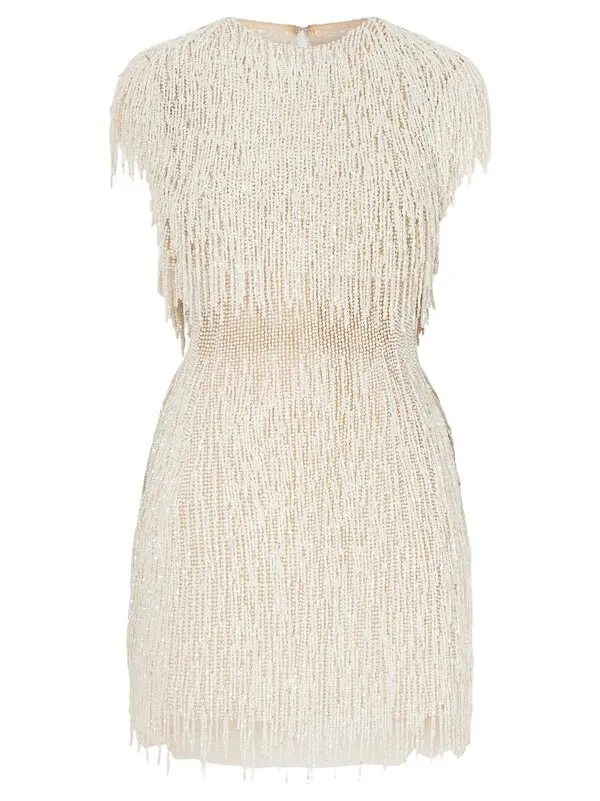 Oscar De La Renta Embellished Fringed Mini Dress - Cream