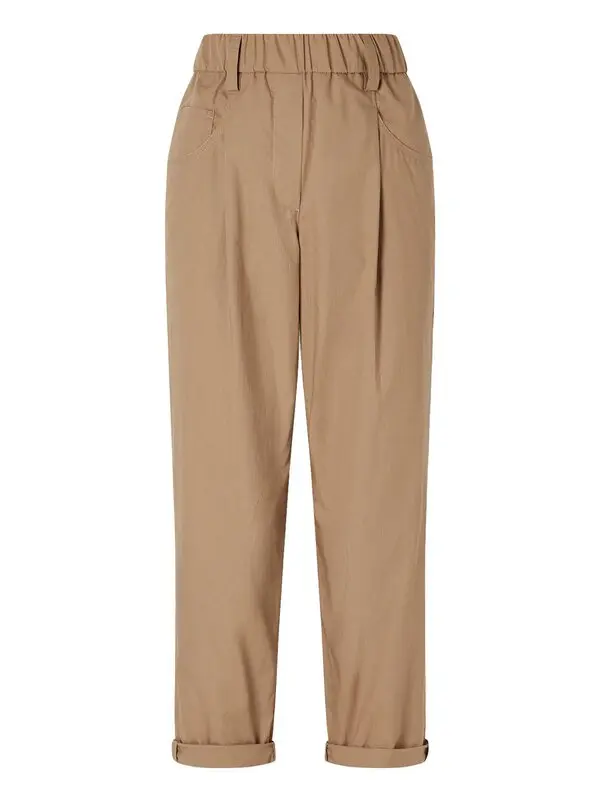 Brunello Cucinelli Cotton-voile Tapered Pants - Neutrals