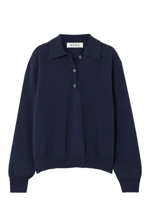 RÓHE Merino Wool And Cashmere-blend Polo Sweater - Blue