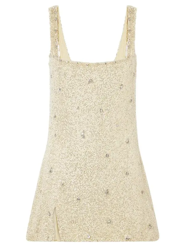 CLIO PEPPIATT Pamela Crystal-embellished Beaded Tulle Mini Dress - Neutrals