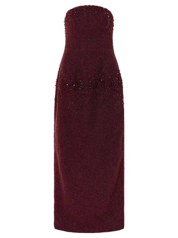 CLIO PEPPIATT Tina Strapless Embellished Crepe Gown - Burgundy