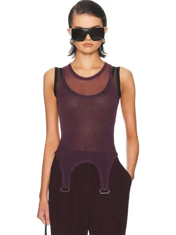 MUGLER Tank Bodysuit - Plum & Black