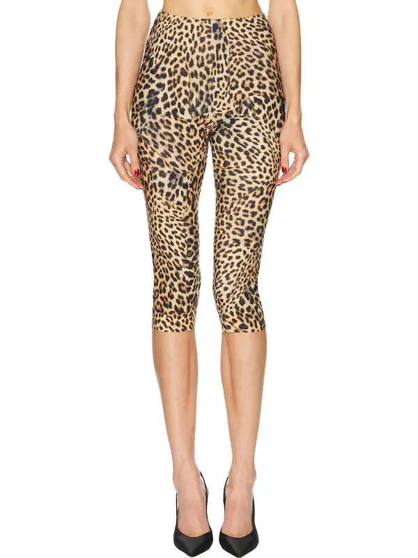 Norma Kamali Capri Legging In Brown,black - Cheetah Patch