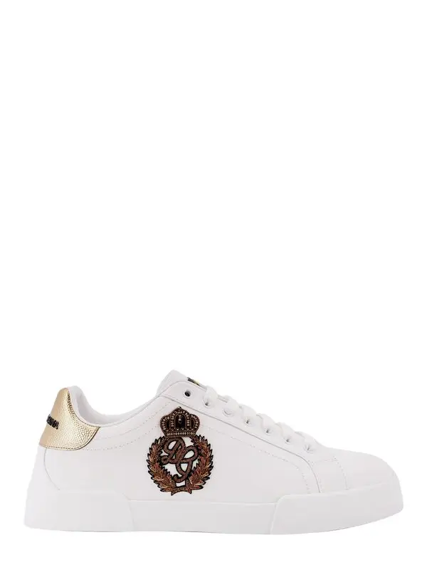 Dolce & Gabbana Leather Sneakers With Iconic Patch - White