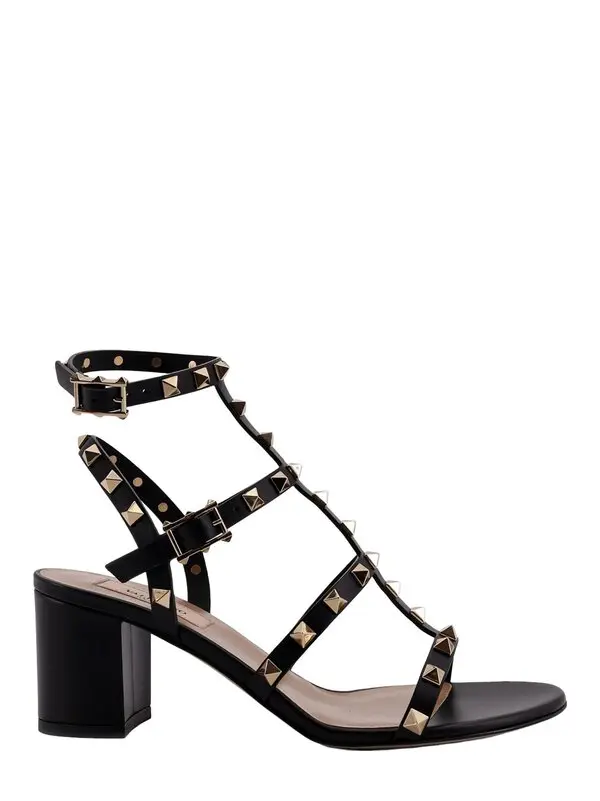 Valentino Garavani Rockstud Leather Sandals With Iconic Studs - Black