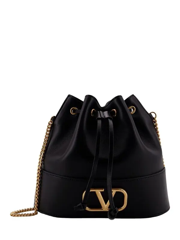 Valentino Garavani Leather Bucket Bag With Vlogo Signature - Black