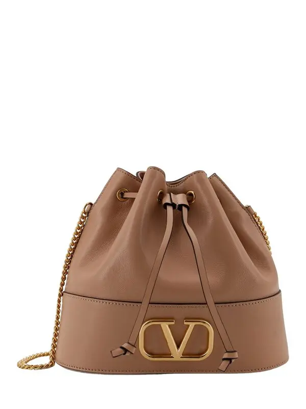 Valentino Garavani Leather Bucket Bag With Vlogo Signature - Beige