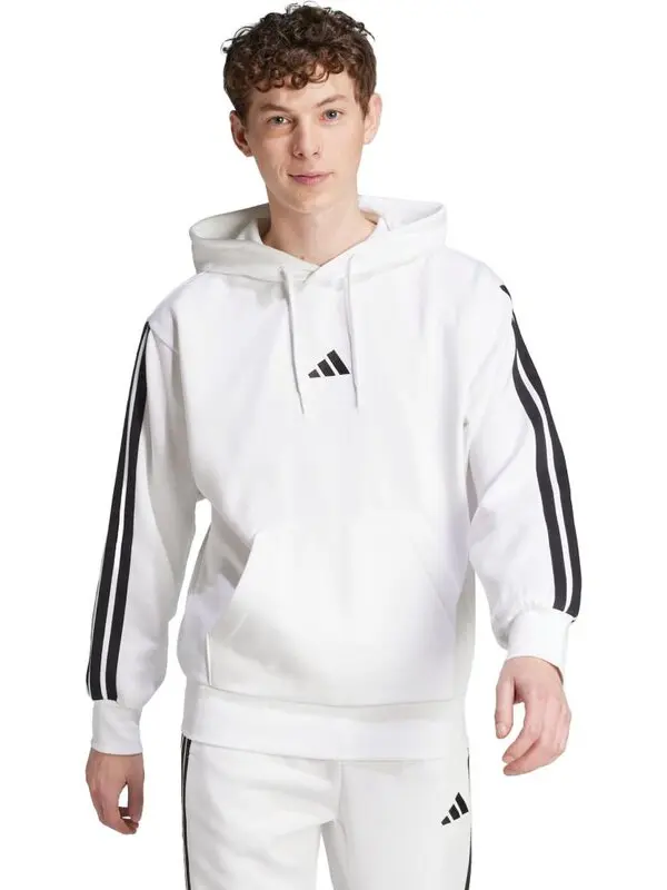 Adidas Essentials 3-stripes Fleece Hoodie - White / Black