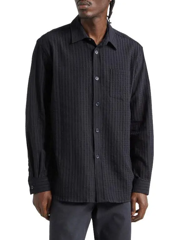 PALMES Relaxed Stretch Cotton Button-up Shirt - Black