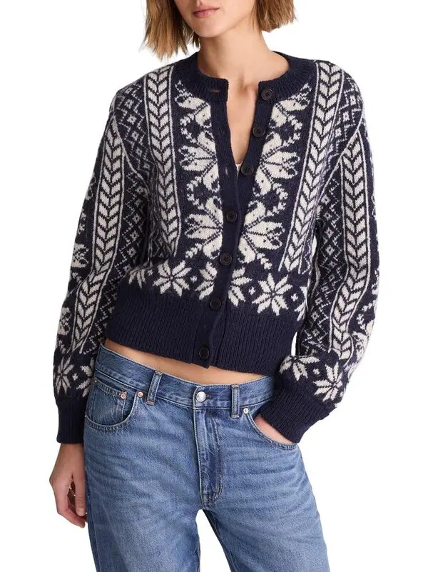 Madewell Fair Isle Wool Cardigan Jacket - Navy And Ivory Pattern