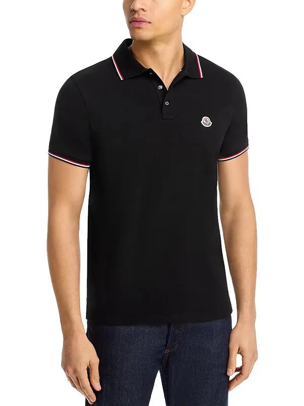 Moncler Tricolor-trimmed Cotton Piquet Polo Shirt - Black