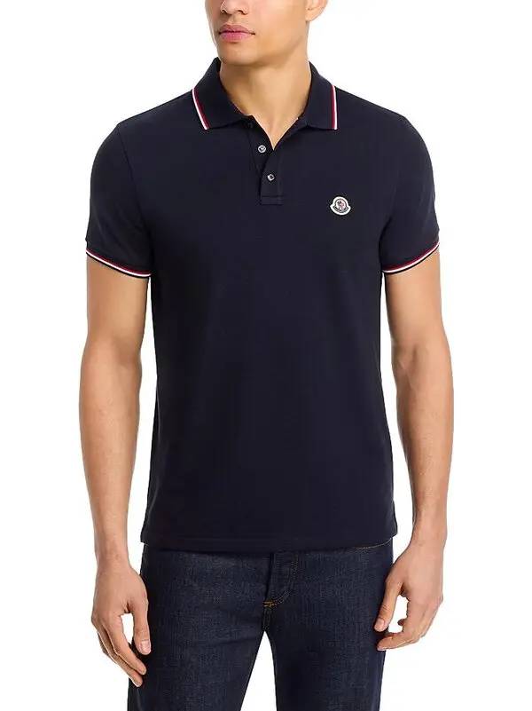 Moncler Tricolor-trimmed Cotton Piquet Polo Shirt - Navy