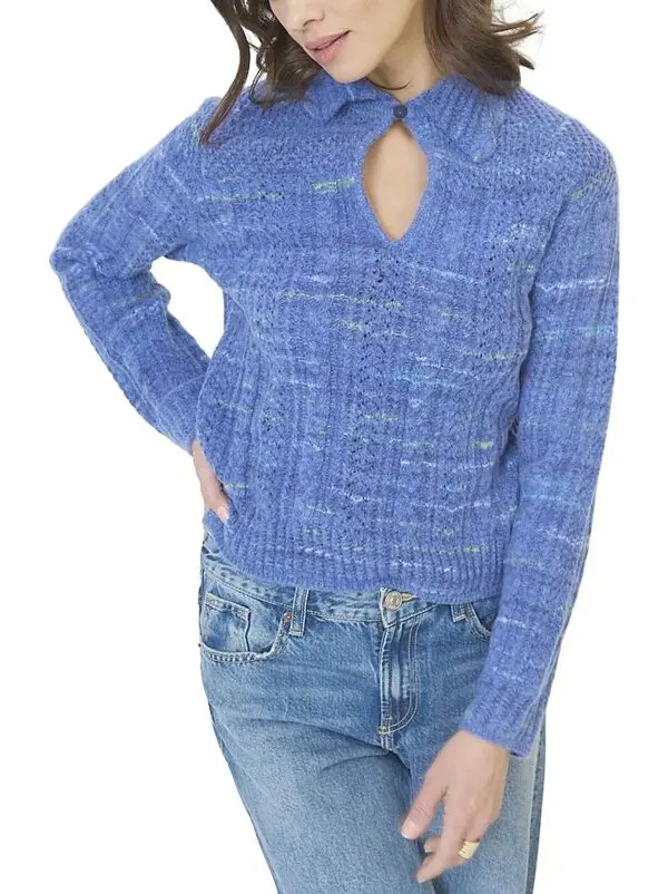 Central Park West Rayna Spacedye Open Stitch Yoke Sweater - Light Blue