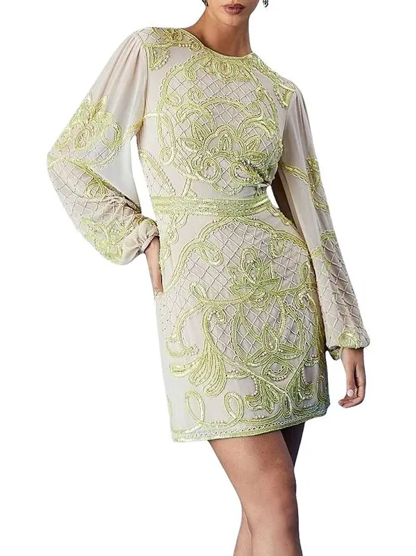 Coast Muse Chiffon Embellished Mini Dress - Natural