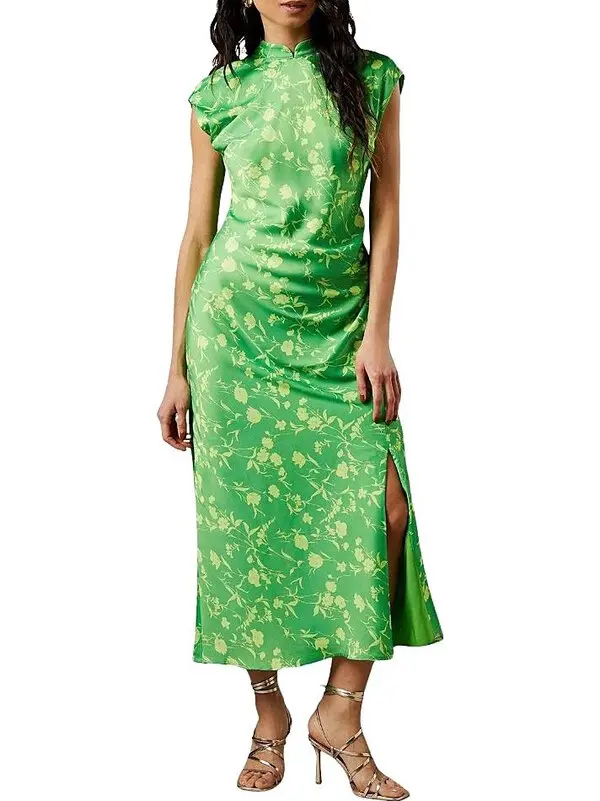 WAREHOUSE Crinkle Satin Button Side Midi Dress - Floral