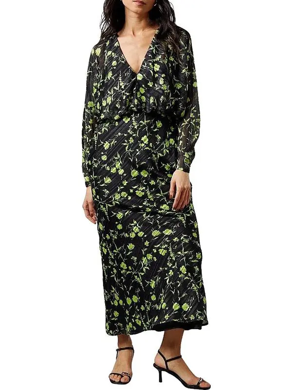 WAREHOUSE Shadow Stripe Batwing Midi Dress - Floral