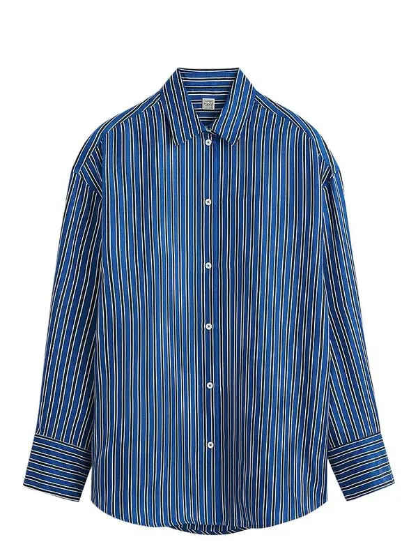 TOTEME Oversized Striped Silk Shirt - Blue/navy