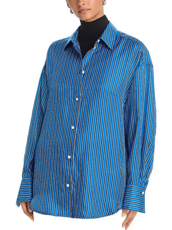 TOTEME Oversized Striped Silk Shirt - Blue/navy