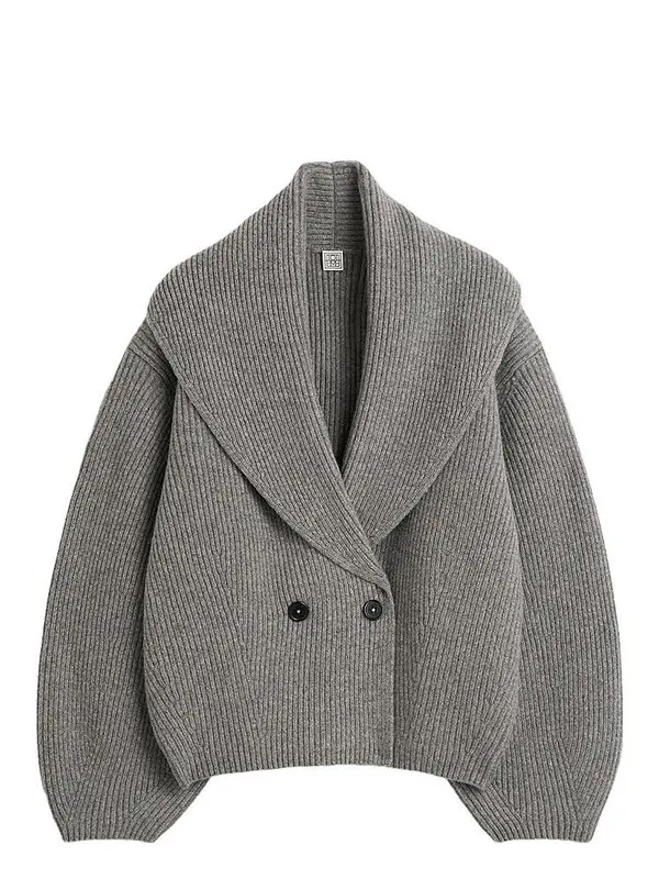 TOTEME Shawl Lapel Cardigan Sweater - Mid Grey Melange
